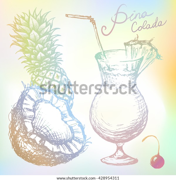 Pina Colada Sketch Set Handdrawn Pina Stock Vector (Royalty Free ...