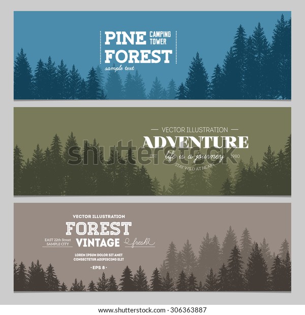 Pine Forest Journey Banner Collection Vector Stock Vector (Royalty Free ...