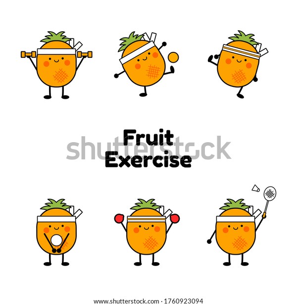 Pineapple Exercise Character Sport Icon Cute Stock Vector (Royalty Free ...
