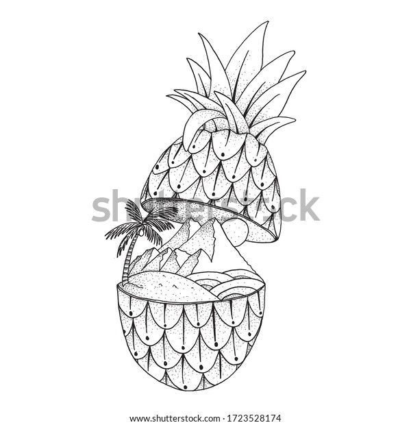 Pineapple Island Illustration Hand Drawing Style Stock Vector (Royalty ...