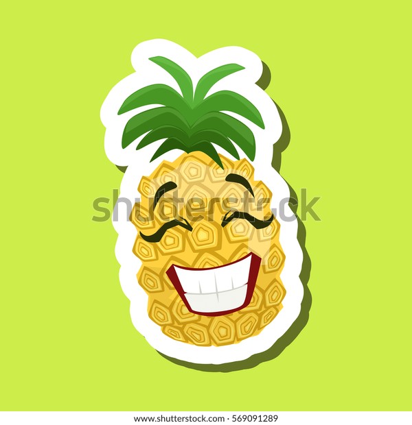 Pineapple Laughing Cute Emoji Sticker On Stock Vector (Royalty Free ...