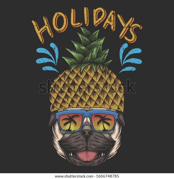 Pineapple Pug Holidays Vector Illustration Your Stock Vector (Royalty ...