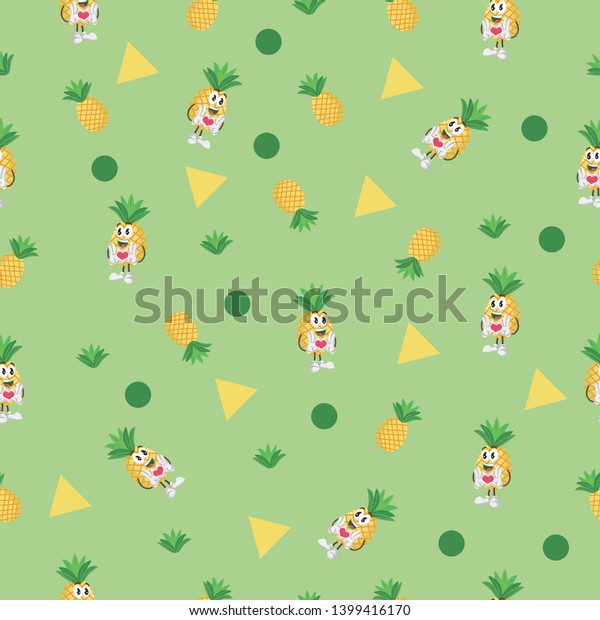 Pineapple Seamless Pattern Background Geometric Cartoon Stock Vector ...