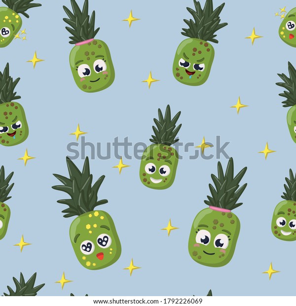 Pineapple Smiling Happy Open Minded Cartoon Stock Vector (Royalty Free) 1792226069