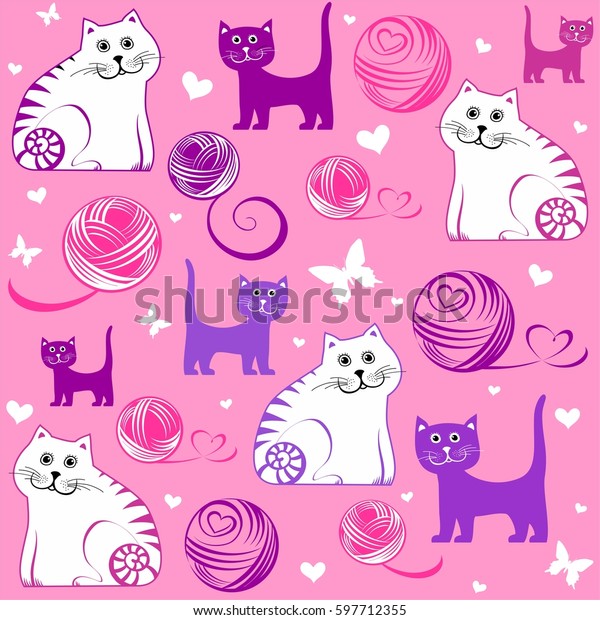 Pink background with cats. Vector Illustration