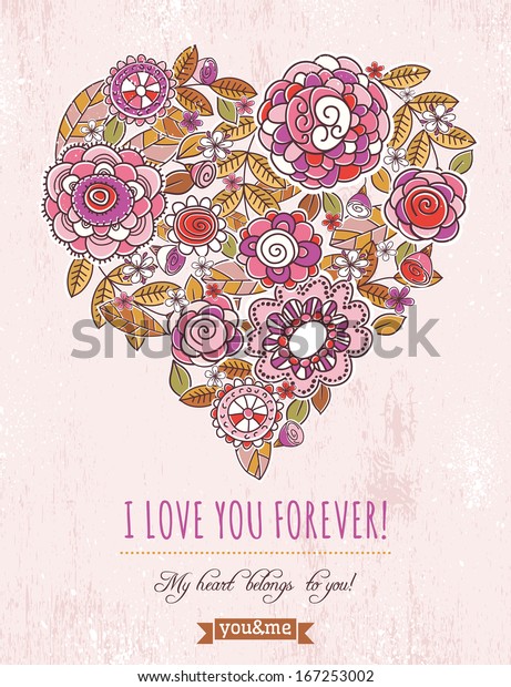 Pink Background Valentine Heart Spring Flowers Stock Vector (Royalty ...