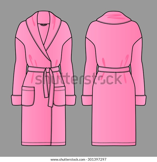 Pink Bathrobe Women Vector Front Back Stok Vektör (Telifsiz) 301397297
