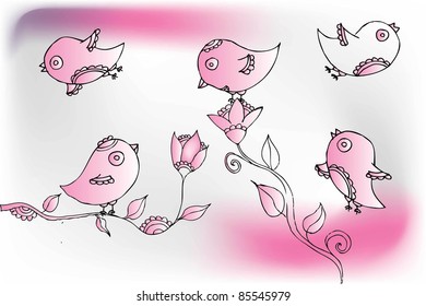 Pink Birds Stock Vector (Royalty Free) 85545979 | Shutterstock