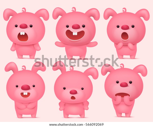Pink Bunny Emoji Characters Set Different Stock Vector (Royalty Free ...