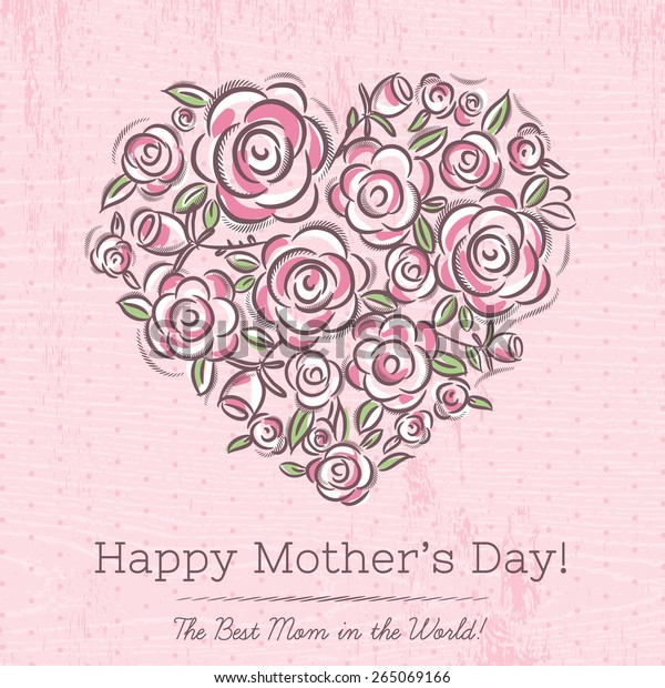 Pink Card Heart Spring Flowers Mothers Stock Vector (Royalty Free ...