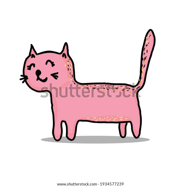 Pink Cat Hand Drawn Doodle Cartooncat Stock Vector (Royalty Free ...