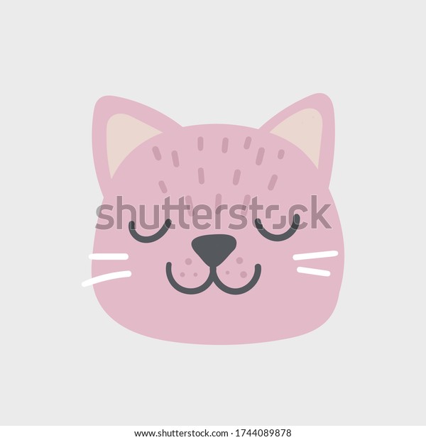 Pink Cat Head Face Oval Icon Stock Vector (Royalty Free) 1744089878 ...