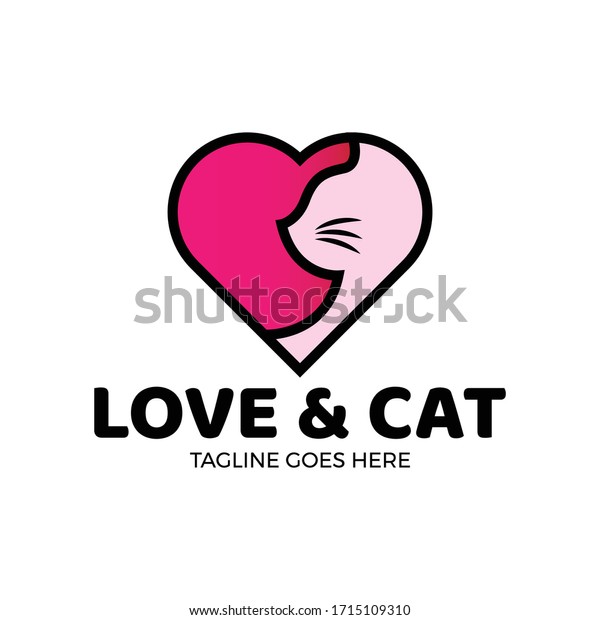 Pink Cat Love Logo Vector Illustration Stock Vector (Royalty Free ...