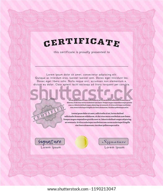 Pink Certificate Diploma Template Great Quality Stock Vector (Royalty ...