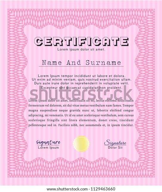 Pink Certificate Diploma Template Quality Background Stock Vector ...