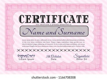 Pink Certificate Retro Design Complex Background Stock Vector (Royalty ...