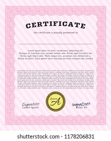 Pink Certificate Template Diploma Template Linear Stock Vector (Royalty ...