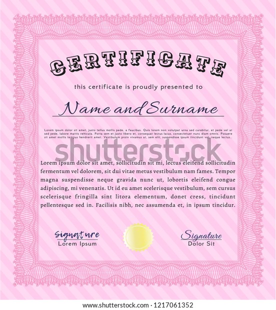 Pink Certificate Template Modern Design Background Stock Vector ...