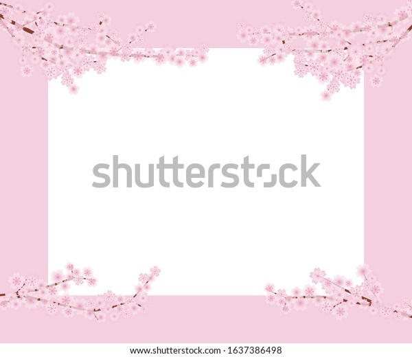 Pink Cherry Blossom White Border Frame Stock Vector (Royalty Free ...