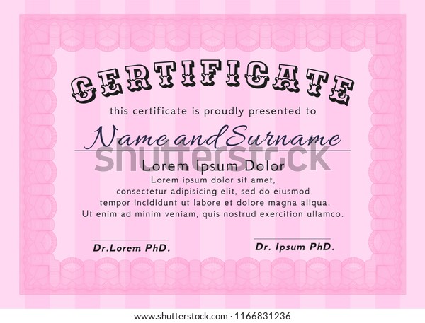 Pink Classic Certificate Template Customizable Easy Stock Vector ...