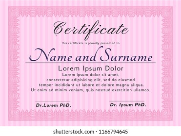 Pink Classic Certificate Template Modern Design Stock Vector (Royalty ...