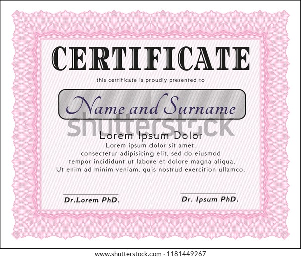 Pink Classic Certificate Template Quality Background Stock Vector ...