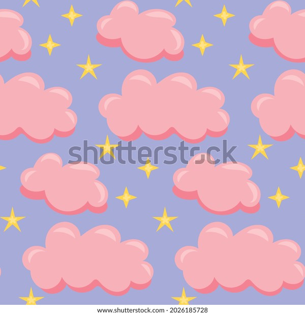 Pink Clouds Stars Background Seamless Pattern Stock Vector (Royalty ...