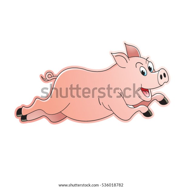 Hakuun Pink Color Happy Pig Runningvector Drawing liittyvä vektorikuva ...