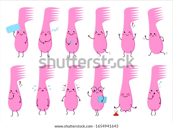 Pink Comb Cute Cartoon Character Smiling Stock Vector (Royalty Free ...