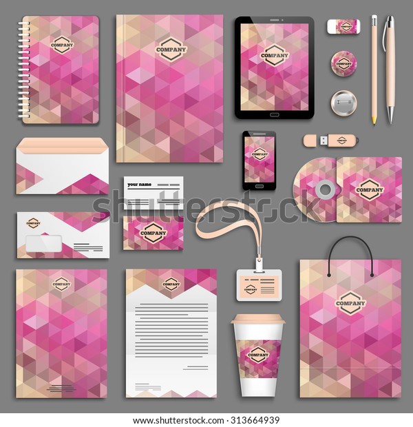 Pink Corporate Identity Template Set Business Stock Vector (Royalty ...