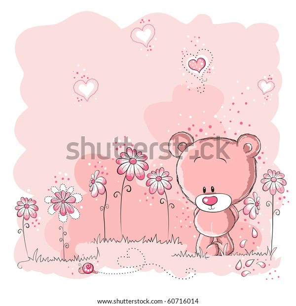 Oso rosa lindo sosteniendo una flor