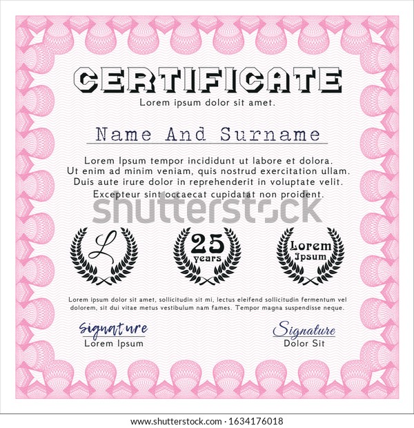 Pink Diploma Certificate Template Background Detailed Stock Vector ...