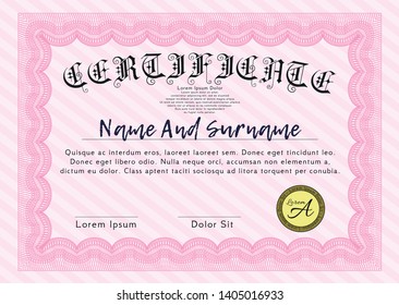 Pink Diploma Certificate Template Complex Background Stock Vector ...