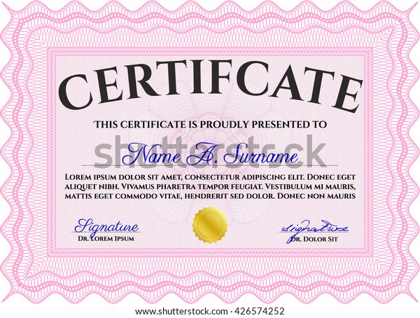 Pink Diploma Good Design Border Frame Stock Vector (Royalty Free ...