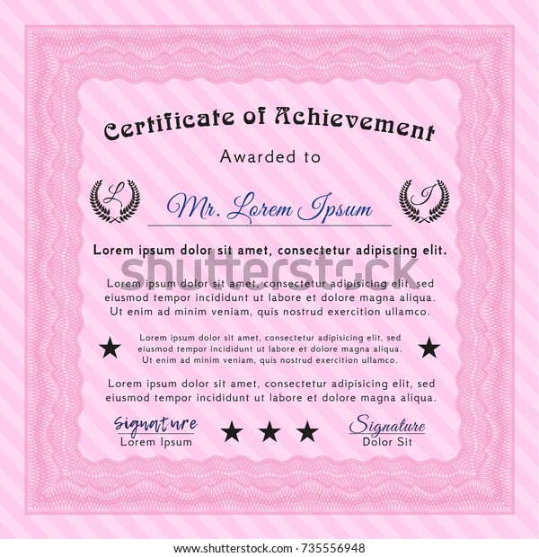 Pink Diploma Template Certificate Template Elegant Stock Vector ...