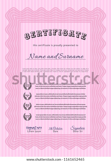 Pink Diploma Template Certificate Template Vector Stock Vector (Royalty ...