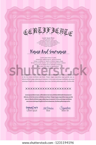 Pink Diploma Template Certificate Template Vector Stock Vector (Royalty ...