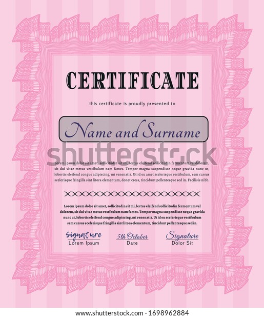 Pink Diploma Template Certificate Template Vector Stock Vector (Royalty ...