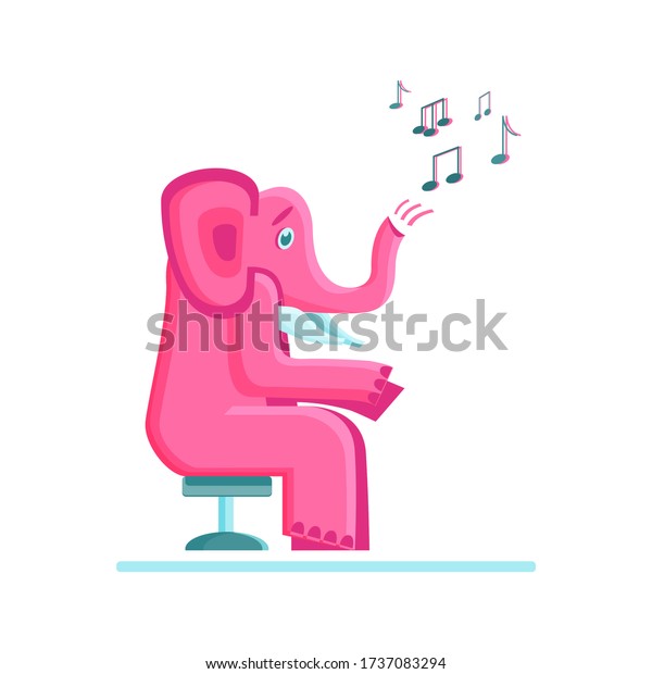 Pink Elephant Musical Notes Animal Sits Stock Vector (Royalty Free ...