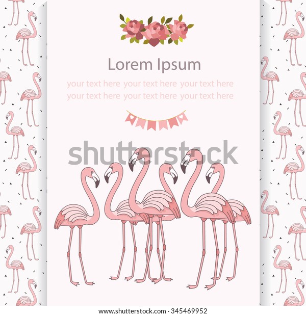 Pink Flamingos Standing Cute Template Your Stock Vector (Royalty Free ...
