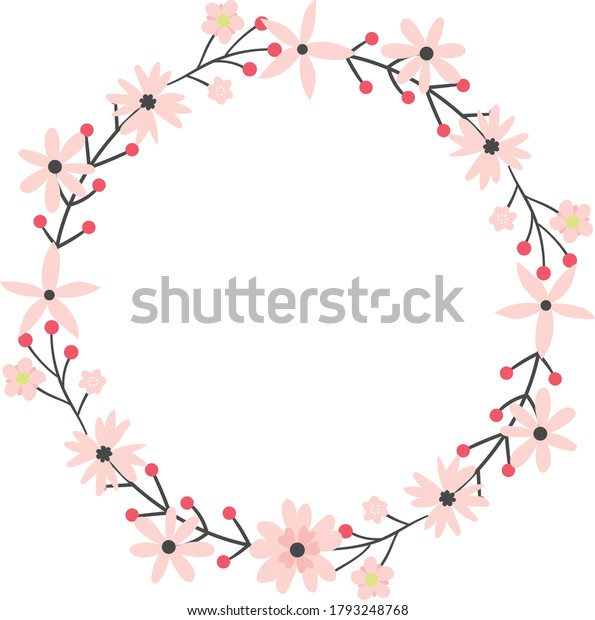 Pink Flower Vector Cute Circle Frame Stock Vector (Royalty Free ...
