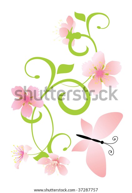Pink Flowers Curves Stock Vector (Royalty Free) 37287757 | Shutterstock