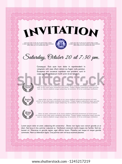 Pink Formal Invitation Template Background Detailed Stock Vector ...