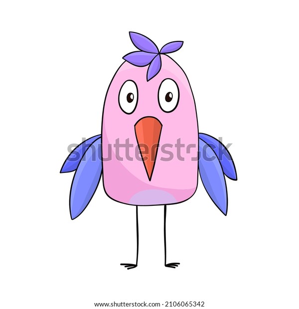 Pink Funny Cartoon Bird Hand Drawn Stock Vector (Royalty Free ...
