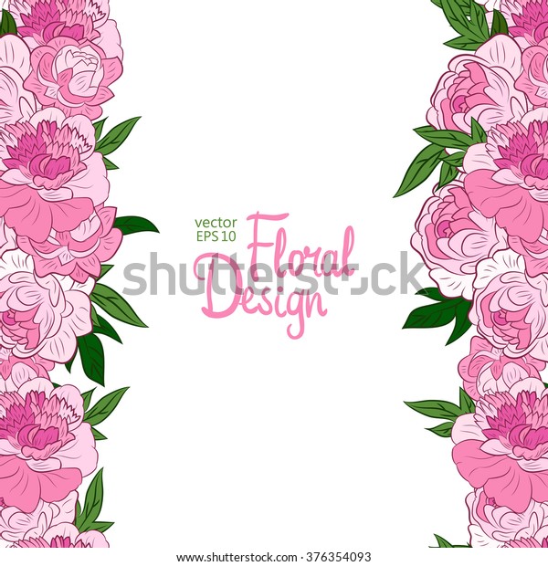 Pink Hand Drawn Peonies Border On Stock Vector (Royalty Free) 376354093 ...