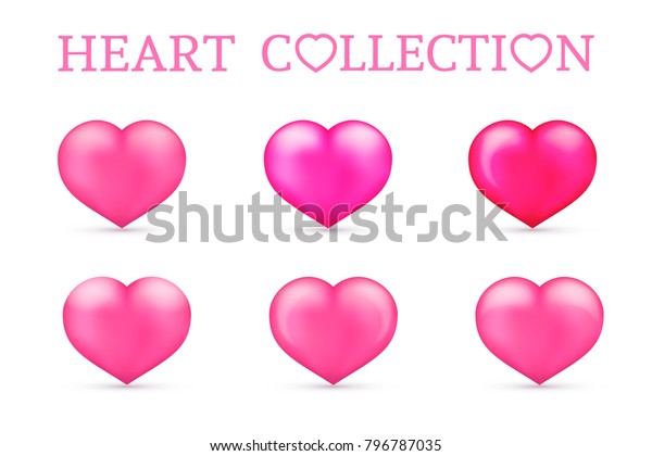 Pink Heart Collections Set Six Realistic Stock Vector (Royalty Free ...