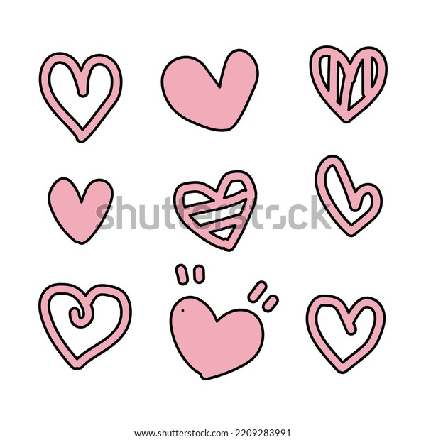 Pink Hearts Cartoon Style Hearts Set Stock Vector (Royalty Free ...