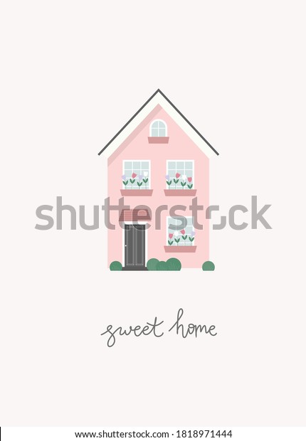 Pink House Vector Print Sweet Home Stock Vector (Royalty Free ...
