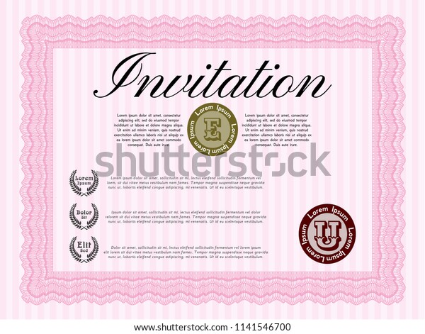 Pink Invitation Template Background Detailed Lovely Stock Vector ...