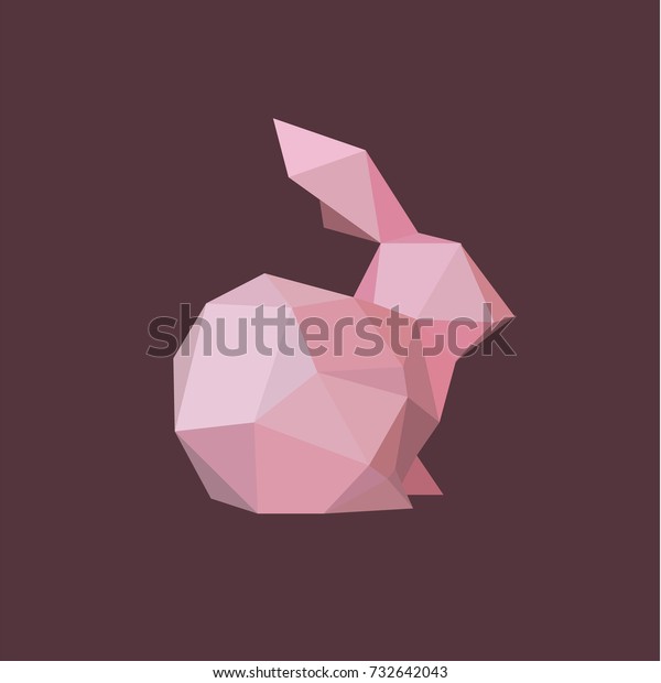 Pink Logo bunny low poly character sign unique style animal design